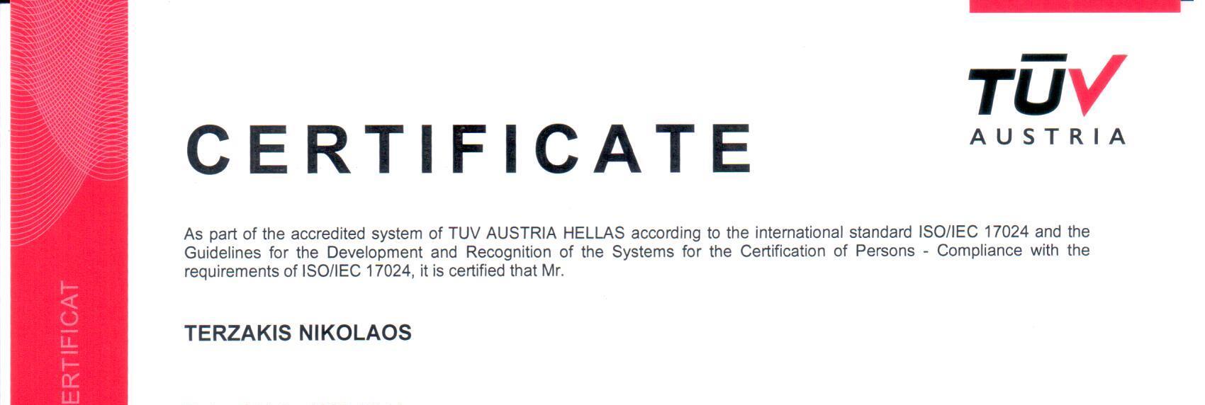 ΠΙΣΤΟΠΟΙΗTIKO TUV AUSTRIA!!! - Terzakis Build